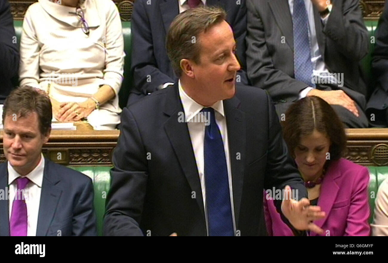 Prime Minister David Cameron speaks during Prime Minister's Questions ...