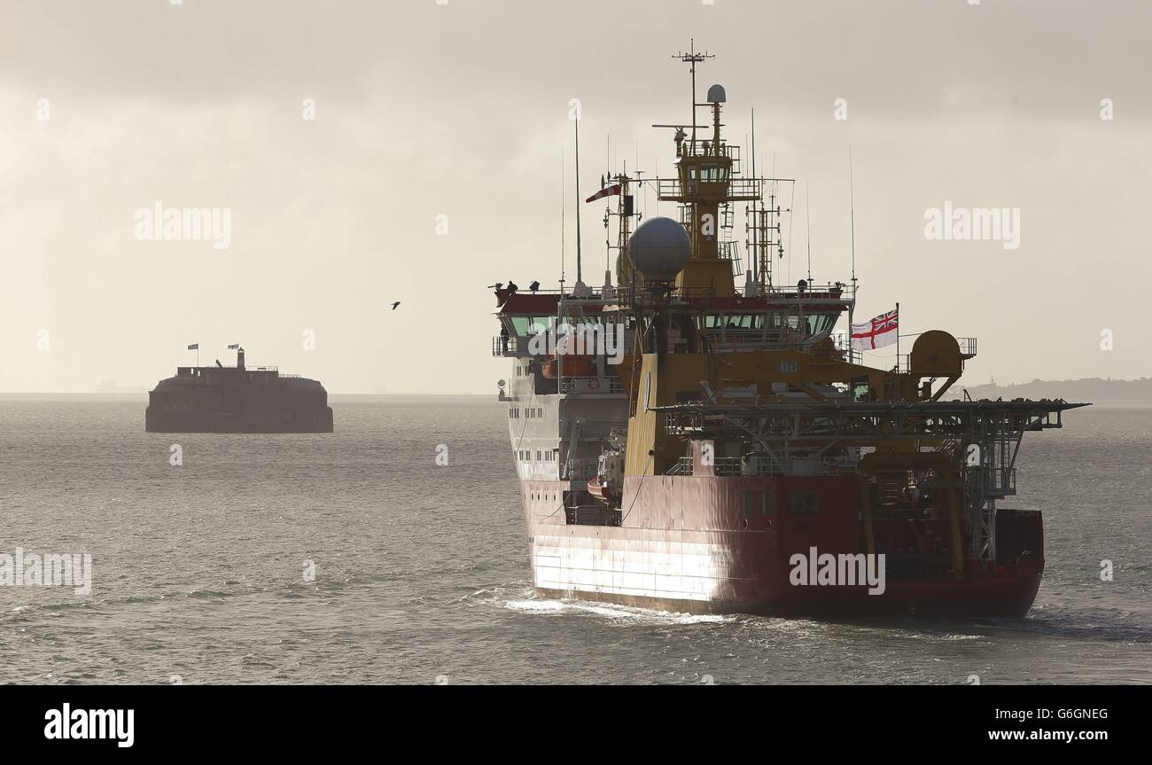 The Royal Navy ice patrol ship HMS Protector leaves Portsmouth double ...