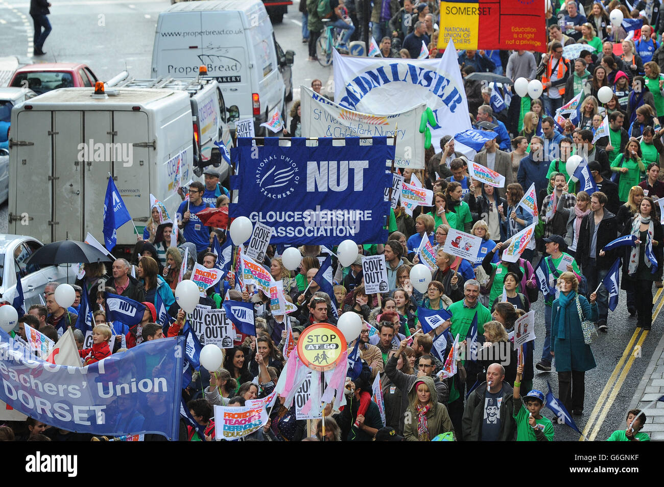 Members of the National Union of Teachers and the NASUWT, march through ...