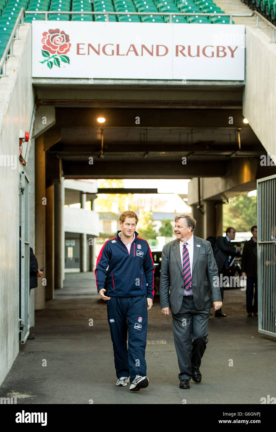 Prince Harry arrives with Ian Ritchie CEO, RFU at the RFU All School ...