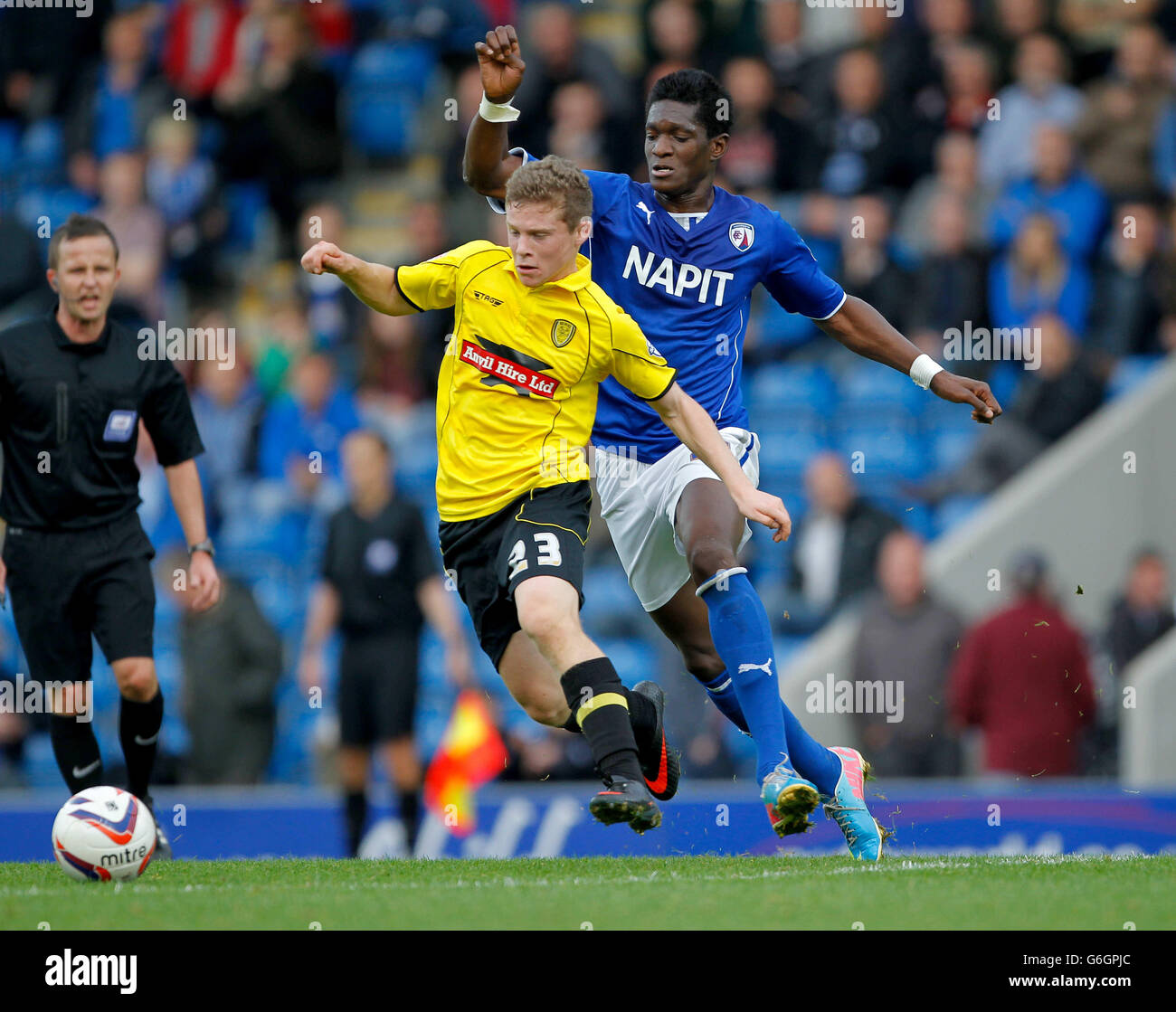 Chesterfield's Armand Gnanduillet (right) and Burton Albion's Matty ...