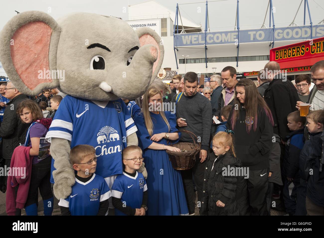 Changy the elephant with young supporters in the fan zone hi-res stock ...