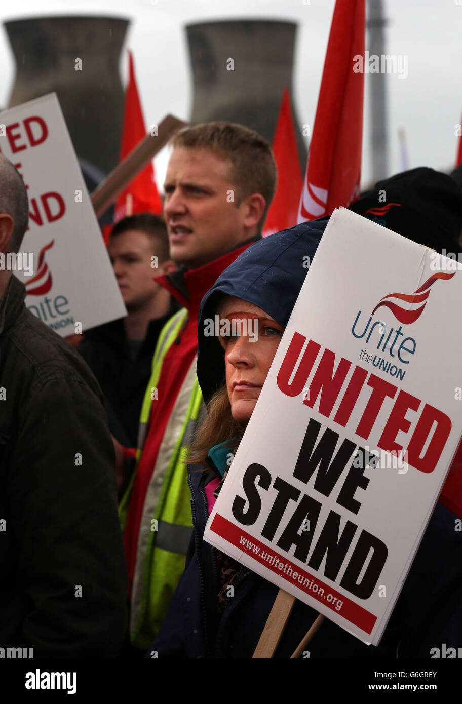 Protesters gather at Grangemouth oil refinery in in Falkirk, Scotland ...