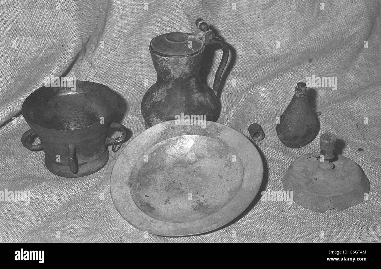 A collection of bronze and pewter items retrieved from the 400 year old ...