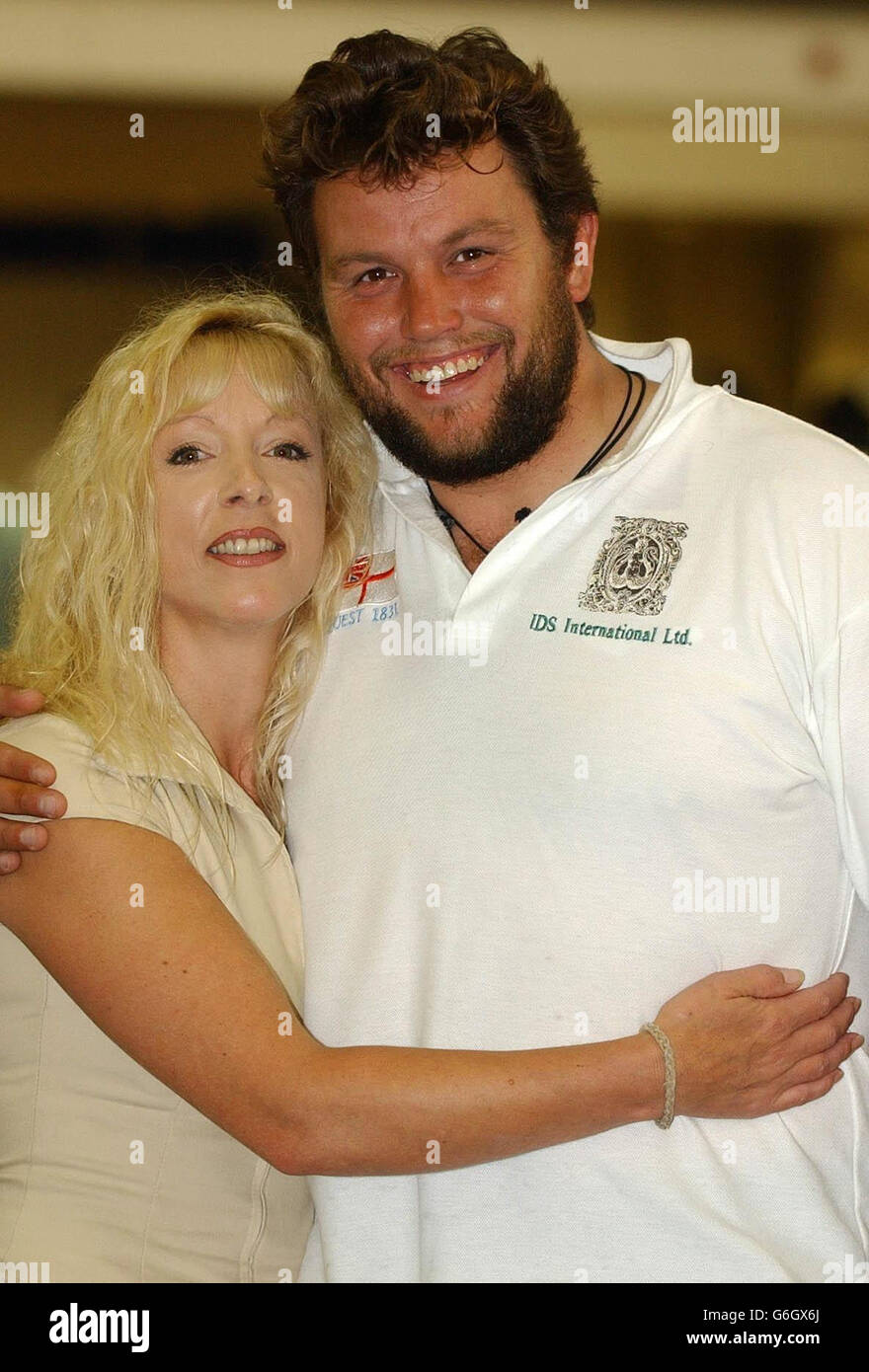 Arctic Explorer Dom Mee, is greeted by his wife, Angela as he arrives ...