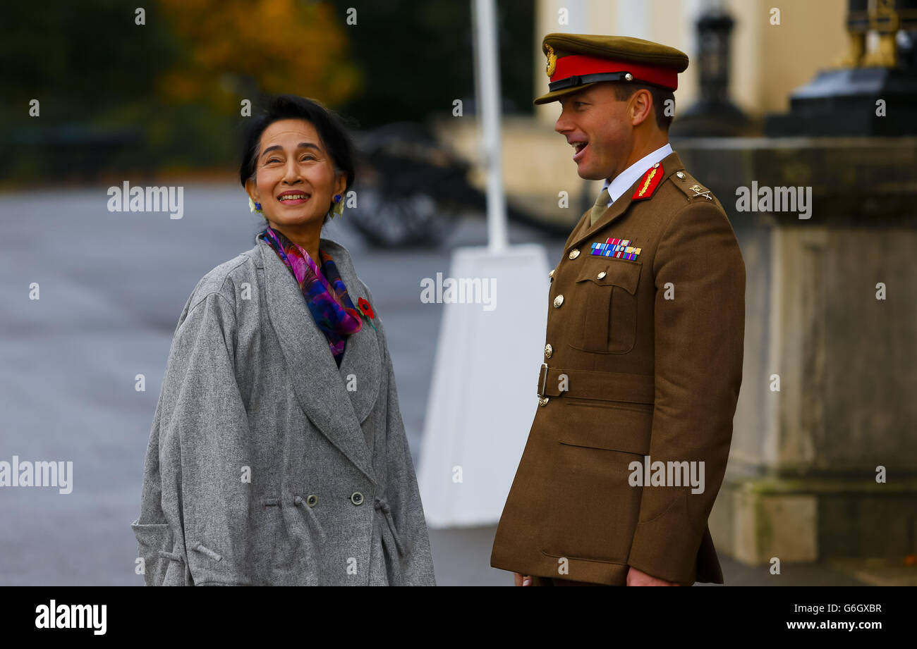 Burmese opposition leader Aung San Suu Kyi is met by Academy Commandant ...