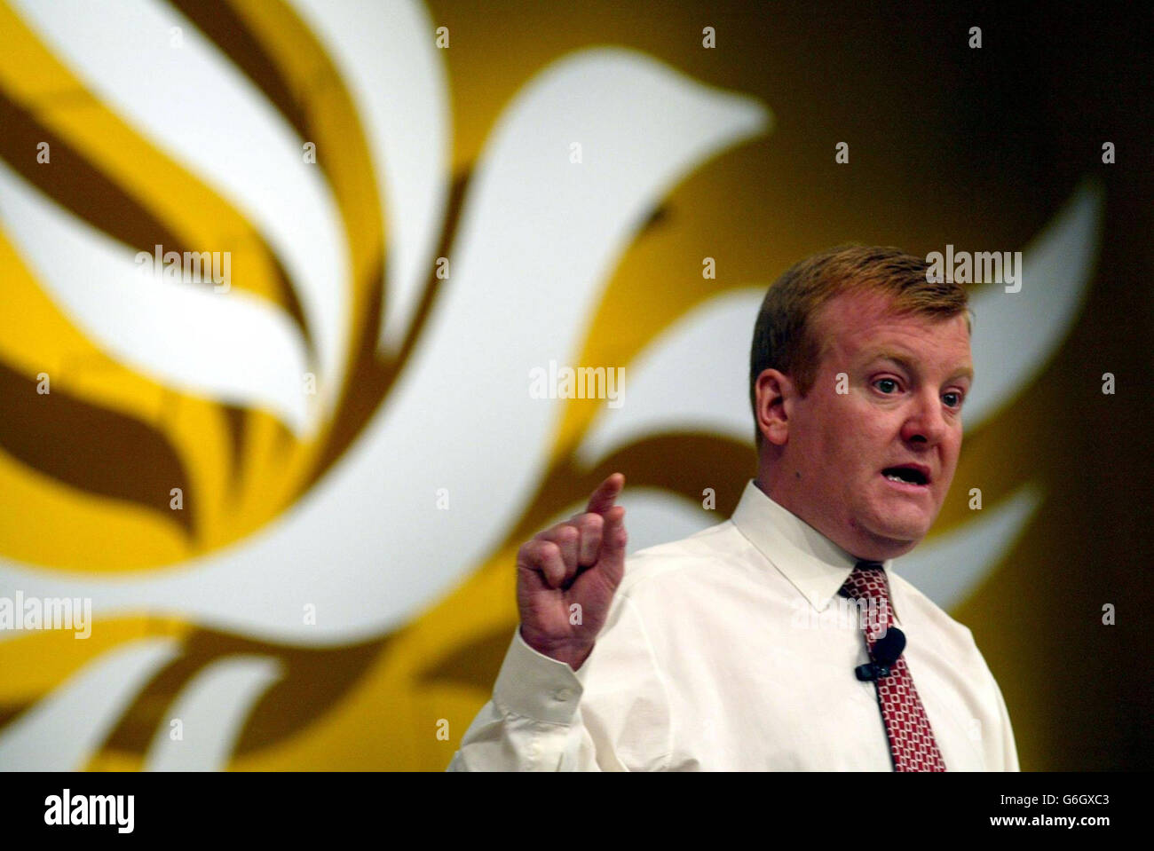 Charles Kennedy, leader of the Liberal Democrats, makes a point during ...