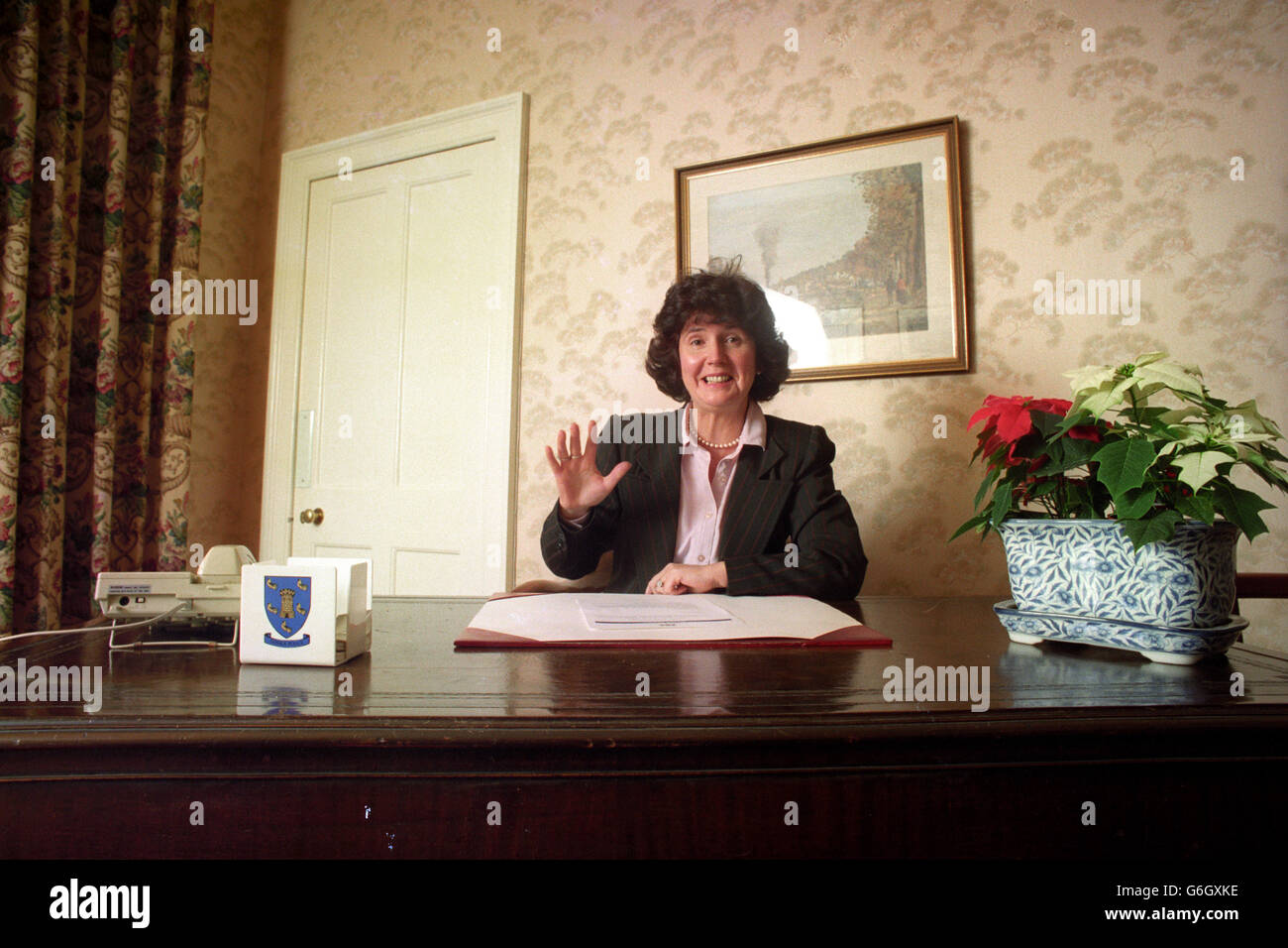 Sarah Hogg, economics editor at the Daily Telegraph, at her desk in 10 ...