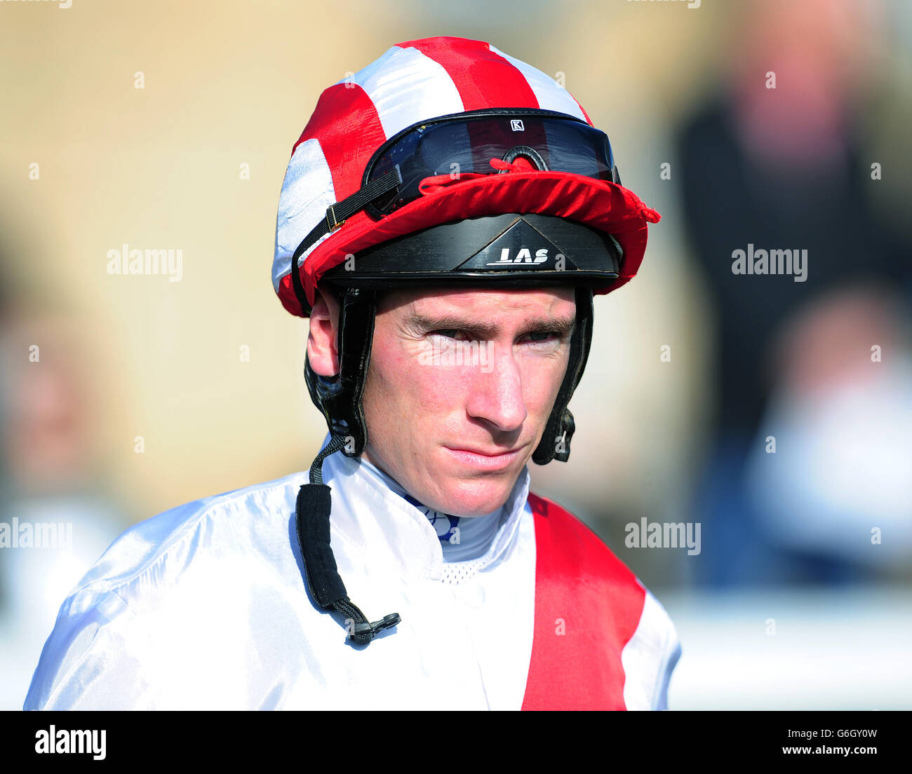 Jockey Martin Lane in the parade ring during Racing Post Trophy Friday ...