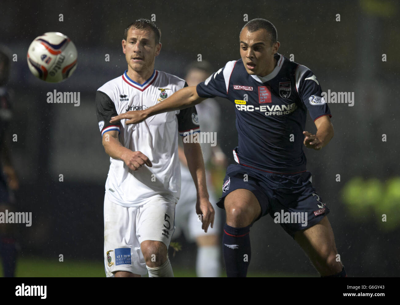 Ross County's Ben Gordon (right) beats Inverness' Gary Warren to the ...