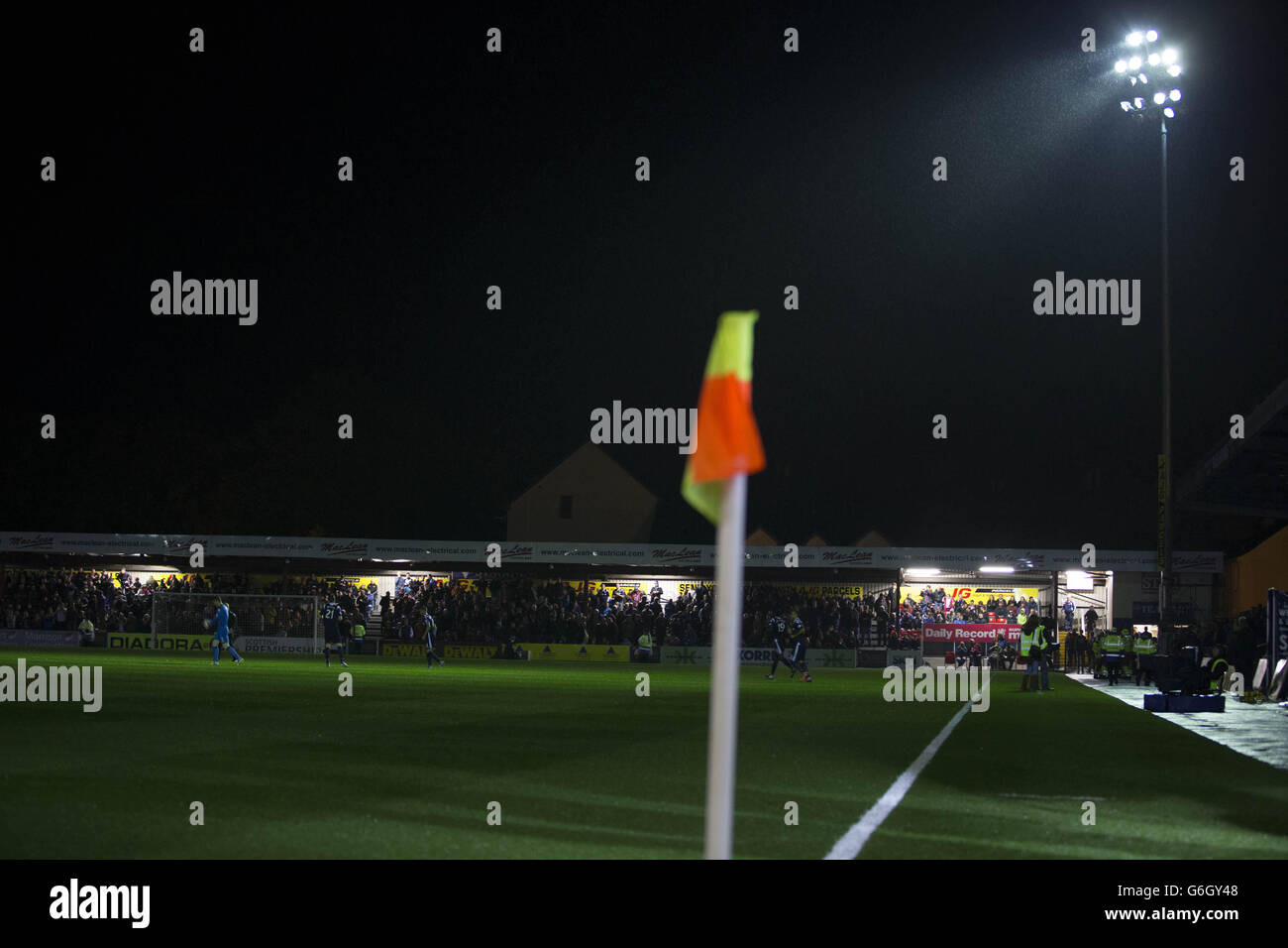 A power failure at Half Time delays the start of the second half during ...