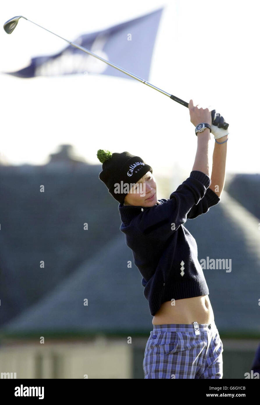 Fashion model Jodie Kidd on the driving range during a practice session ...