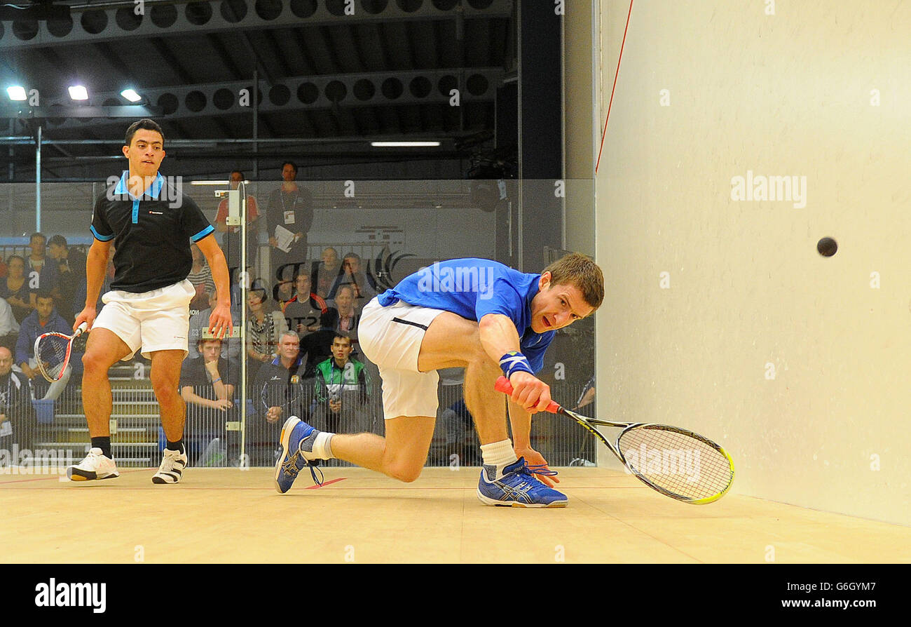 Scotland's Alan Clyne (right) in action against Egypt's Fares Dessouki ...