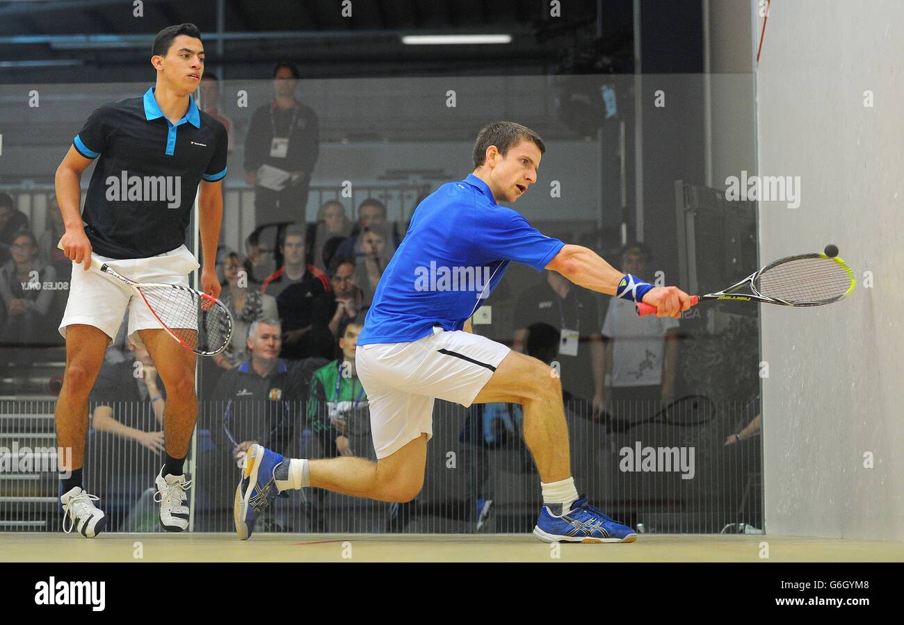 Scotland's Alan Clyne (right) in action against Egypt's Fares Dessouki ...
