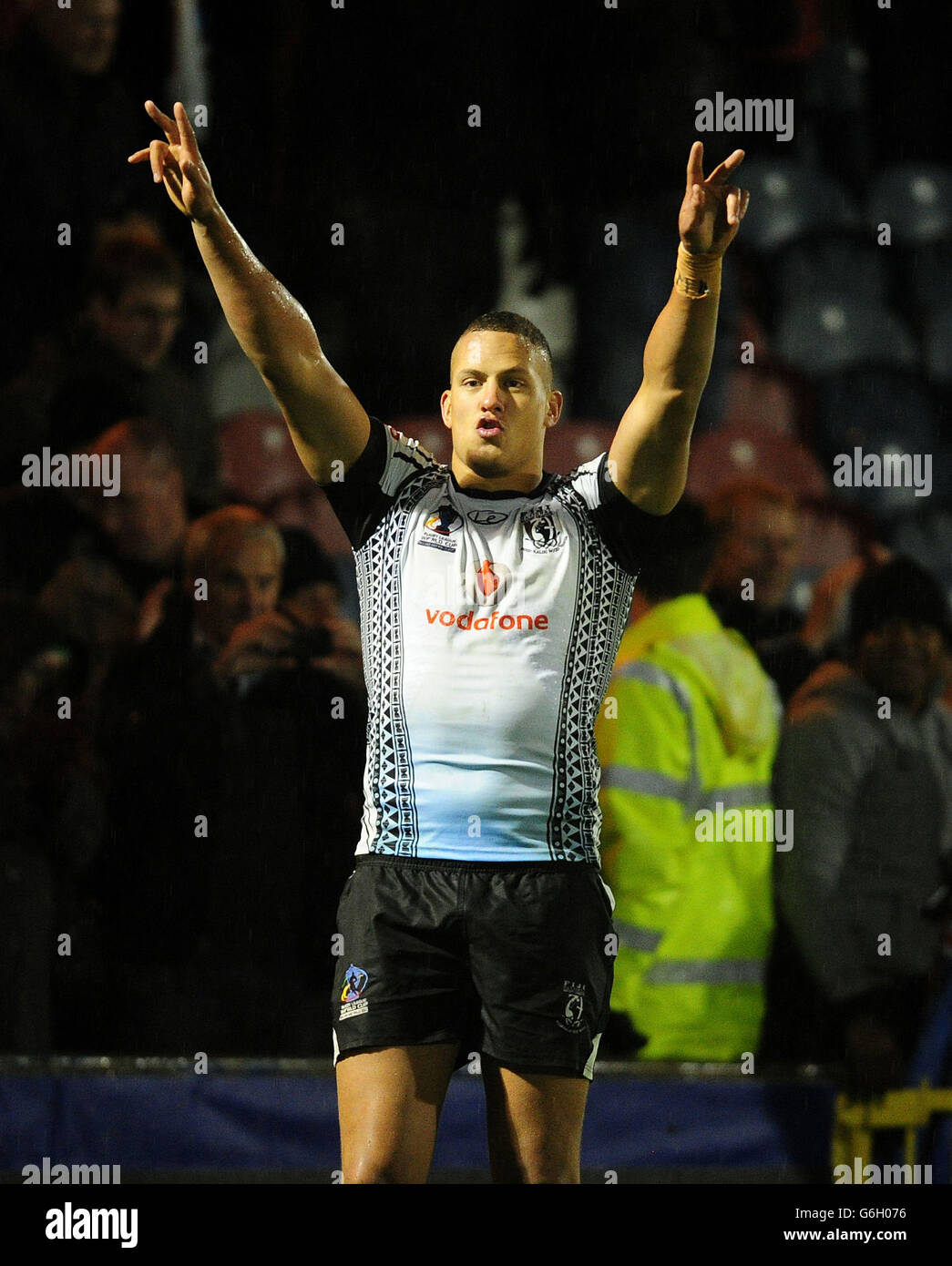 Fiji's Kane Evans celebrates at the final whistle during the 2013 World ...