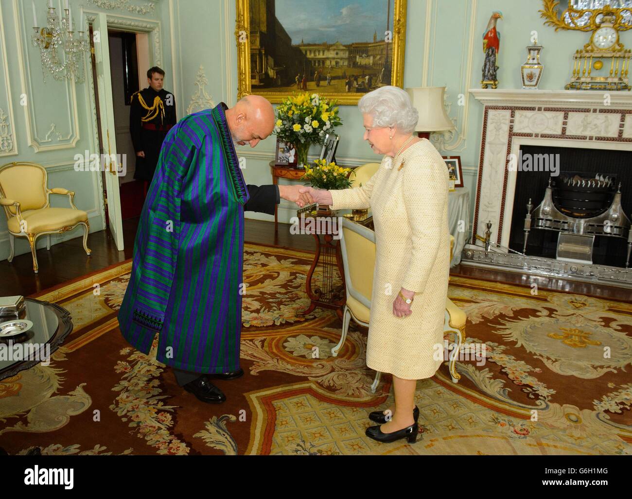 Queen Elizabeth II meets President of Afghanistan Hamid Karzai at an ...