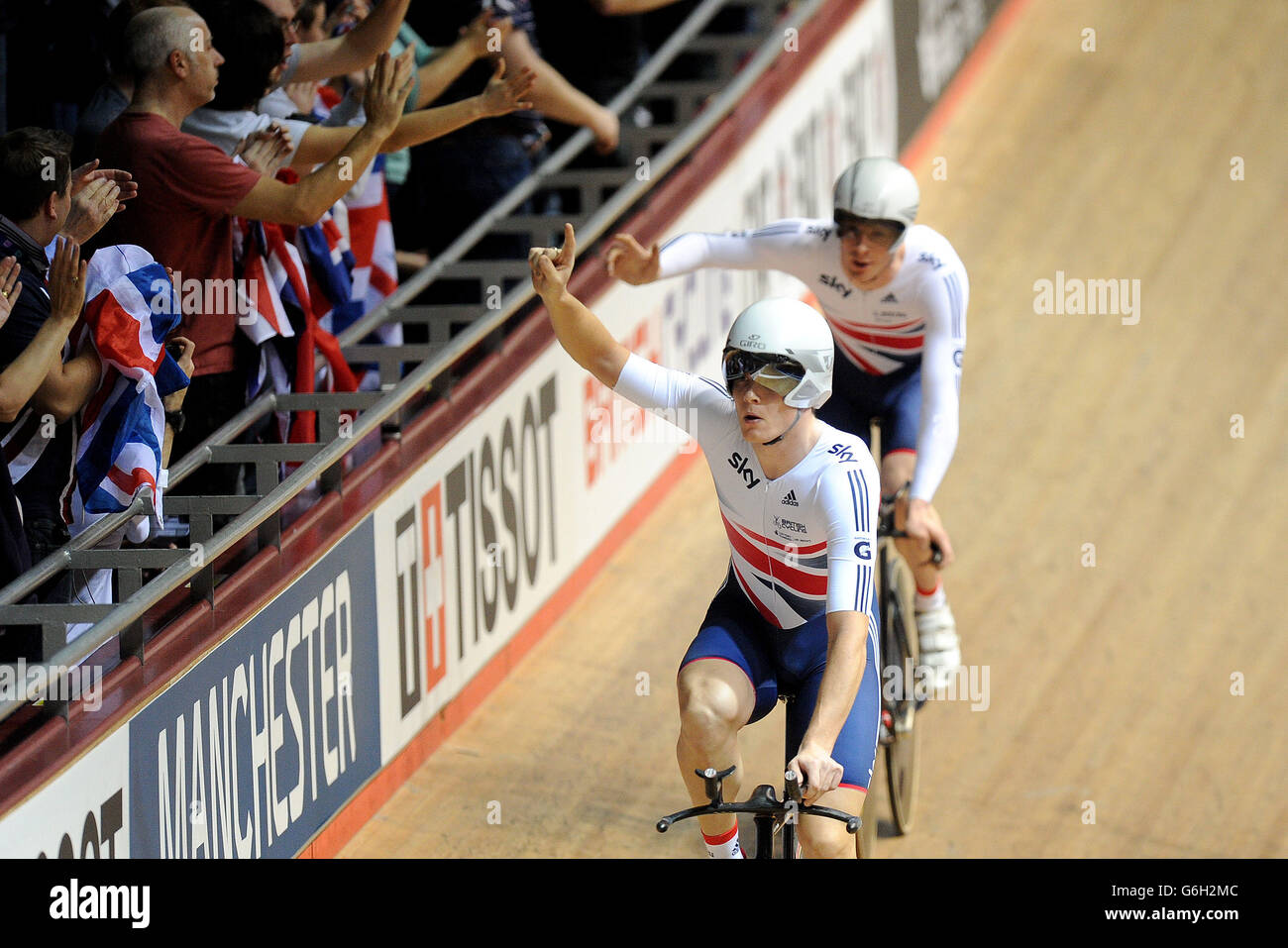 Great Britian's Steven Burke (front) and Ed Clancy celebrate after ...