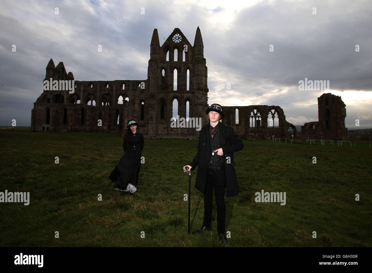 Millie Aked and James Kay from Hebdon Bridge at Whitby Abbey during the ...