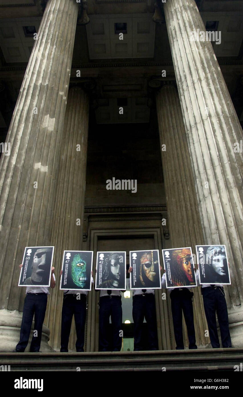 Six members of staff at the British Museum in central London display ...