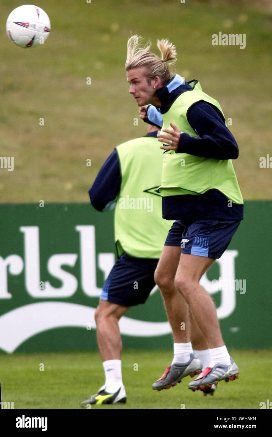 England's David Beckham, during training at The Cliff training ground ...