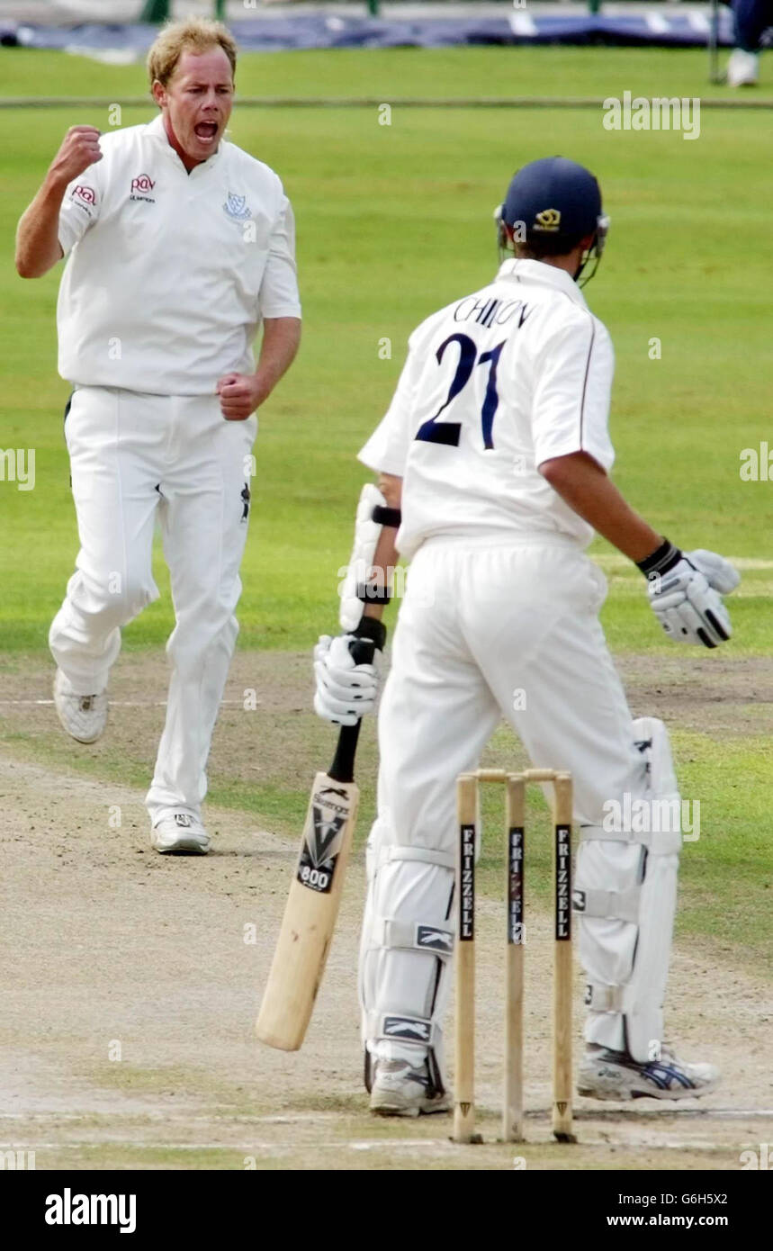 Sussex bowler Billy Taylor celebrates after having Lancashire's Mark ...