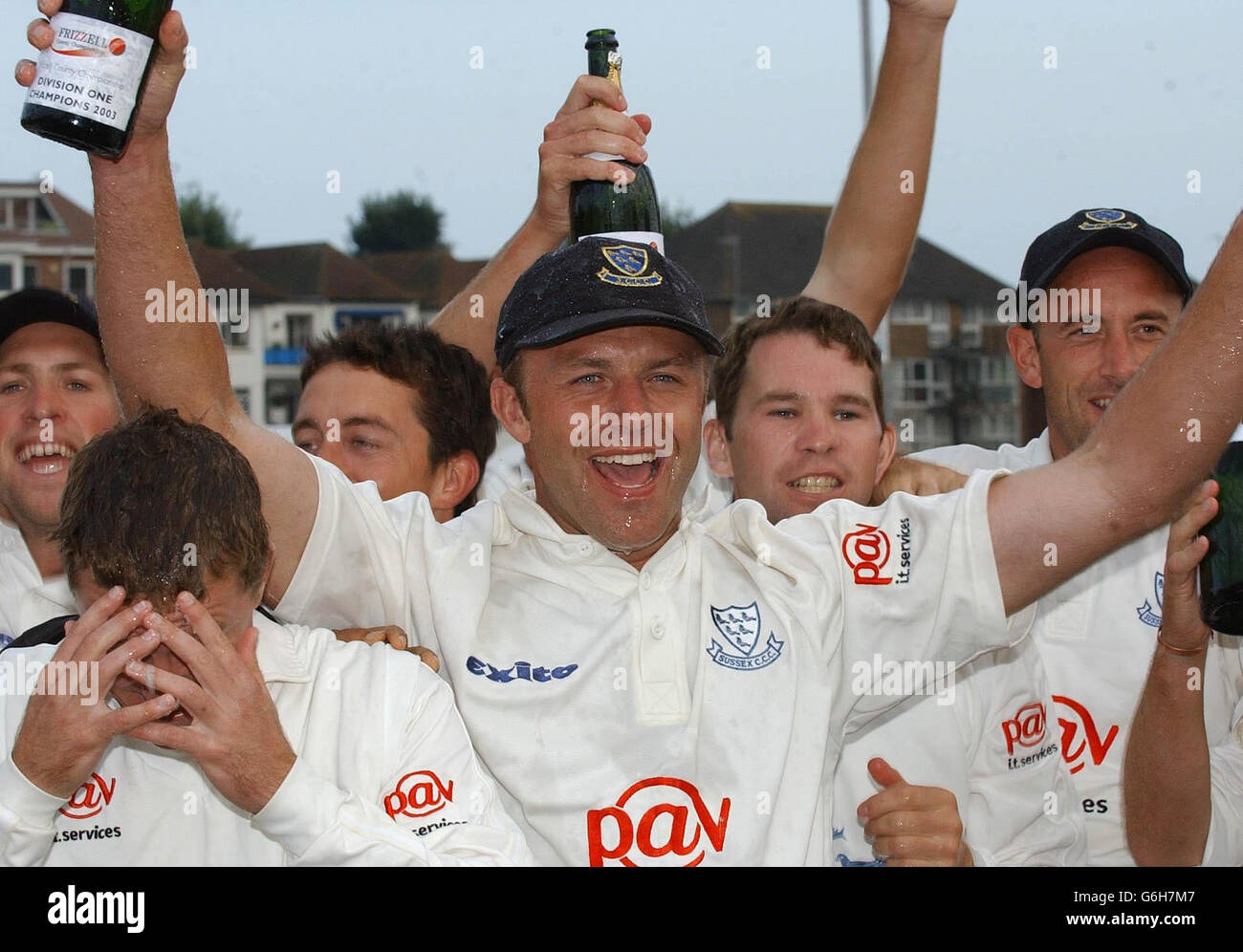 Sussex Captain Chris Adams (front centre), leads the celebrations, as ...