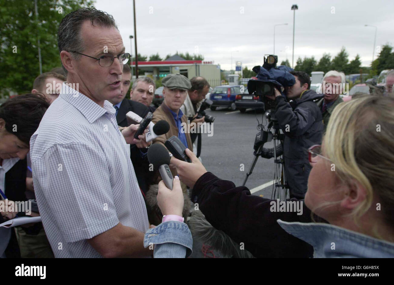 Former Sinn Fein Assembly member Gerry Kelly talks to the media at an ...