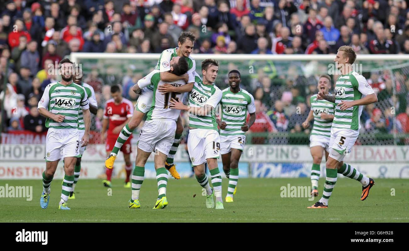 Yeovil Town's Edward Upson celebrates his second goal during the Sky ...