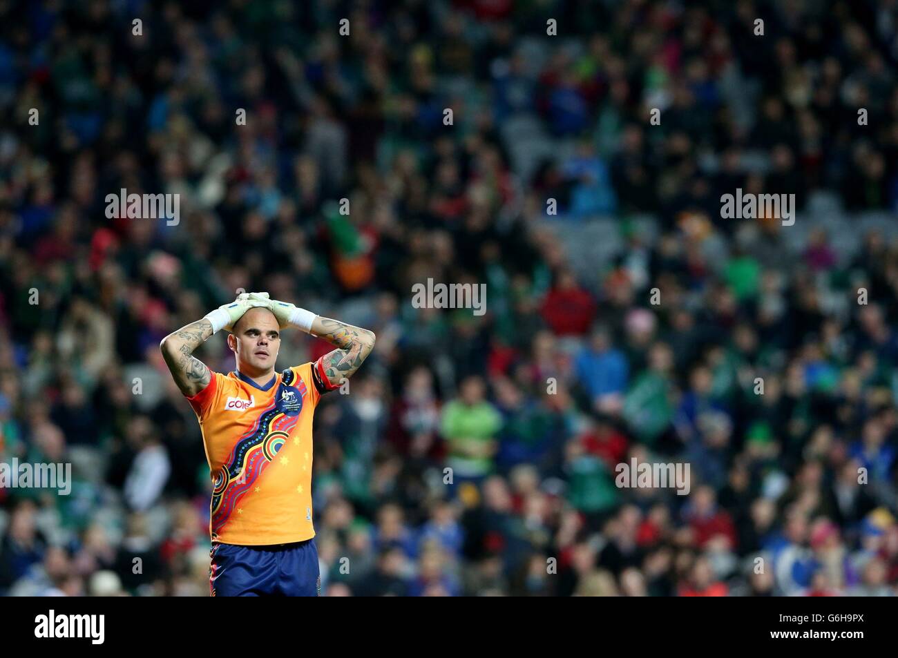 Australia's goalkeeper Ashley McGrath reacts after conceding a goal ...