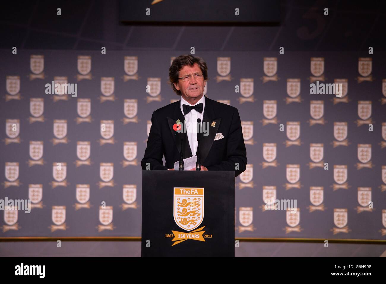 British television presenter and author Melvyn Bragg giving a speech at ...