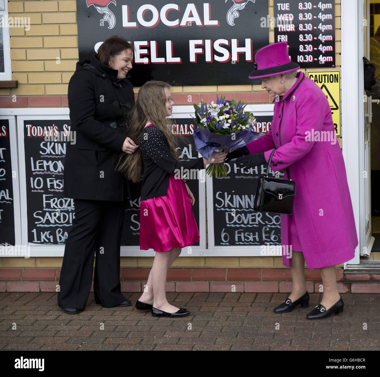 Queen Elizabeth II during a visit West Quay Fisheries at Newhaven Fish ...