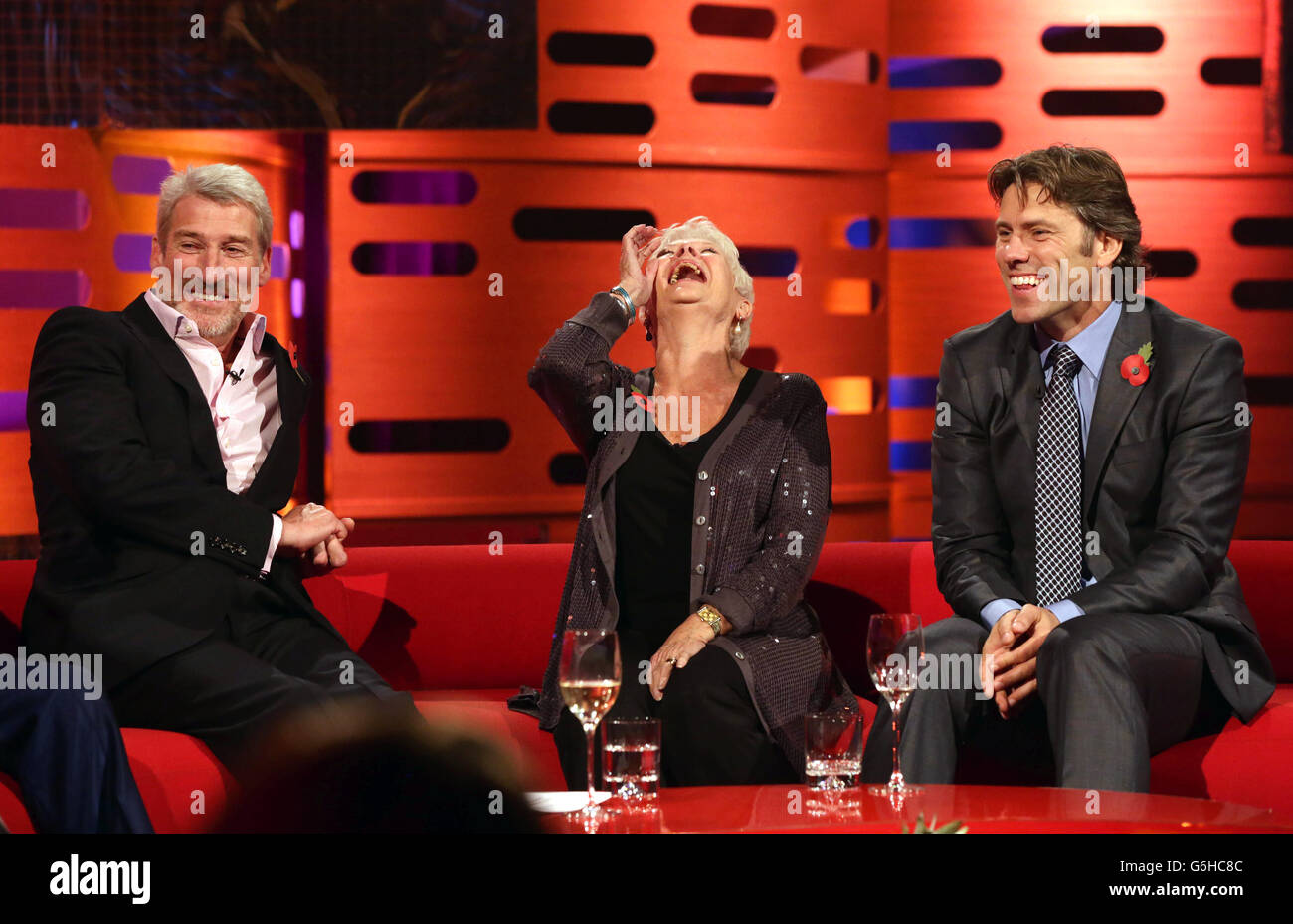Guests (left to right) Jeremy Paxman, Dame Judi Dench and John Bishop ...