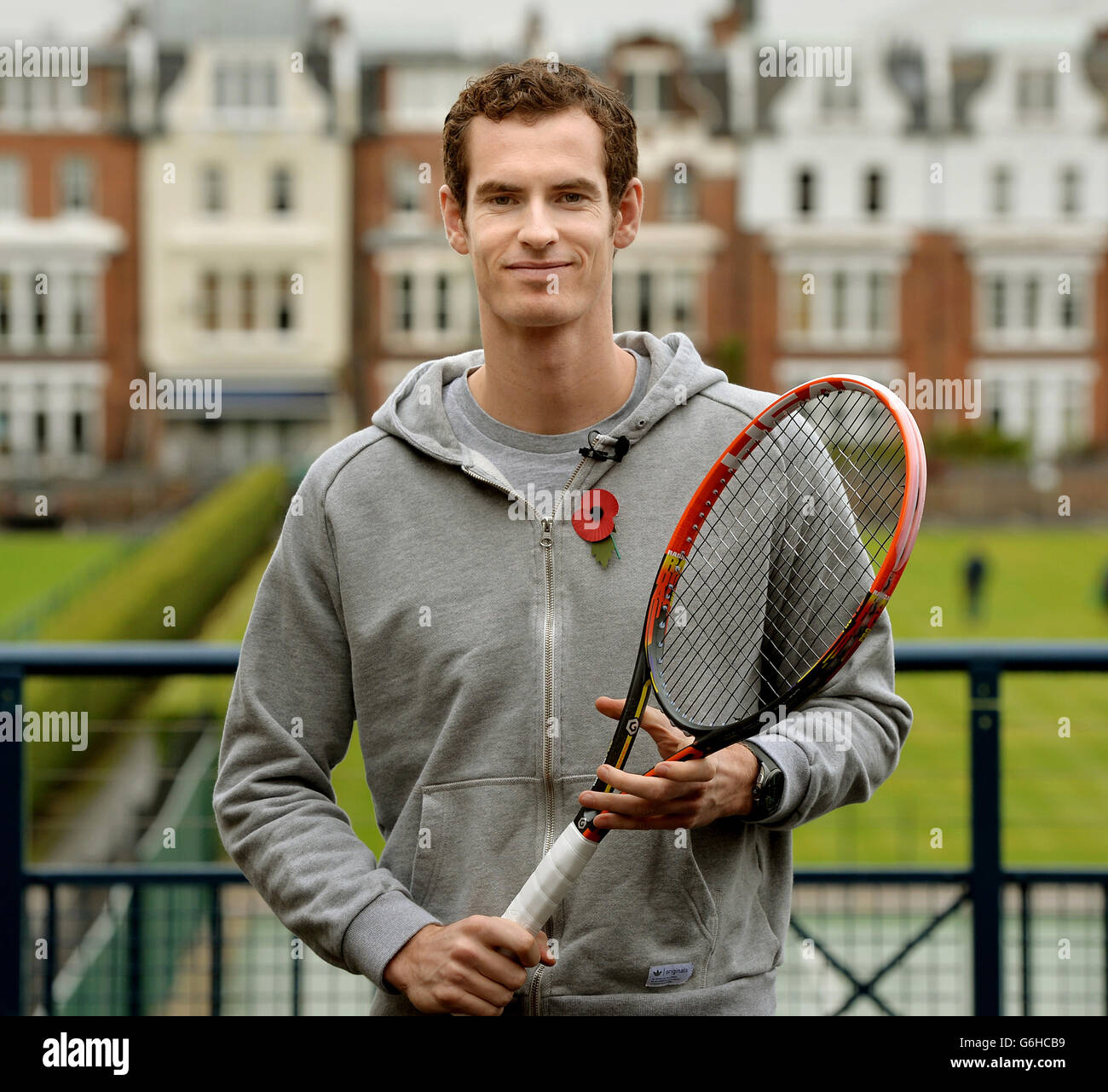 Andy Murray poses with a new Head tennis racket during a photocall at ...