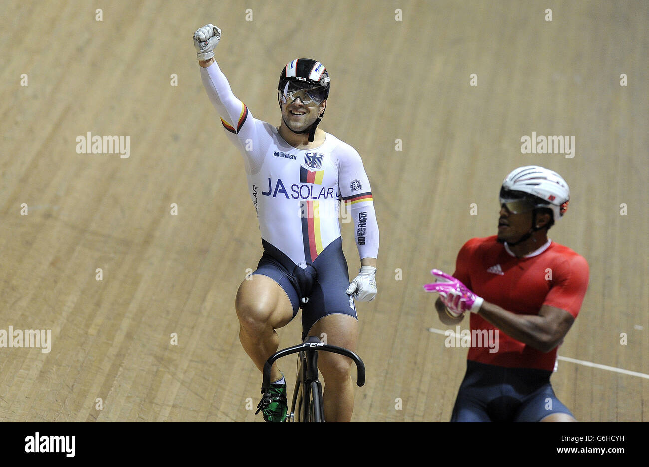 Germany's Robert Forstemann (left) celebrates winning gold against ...