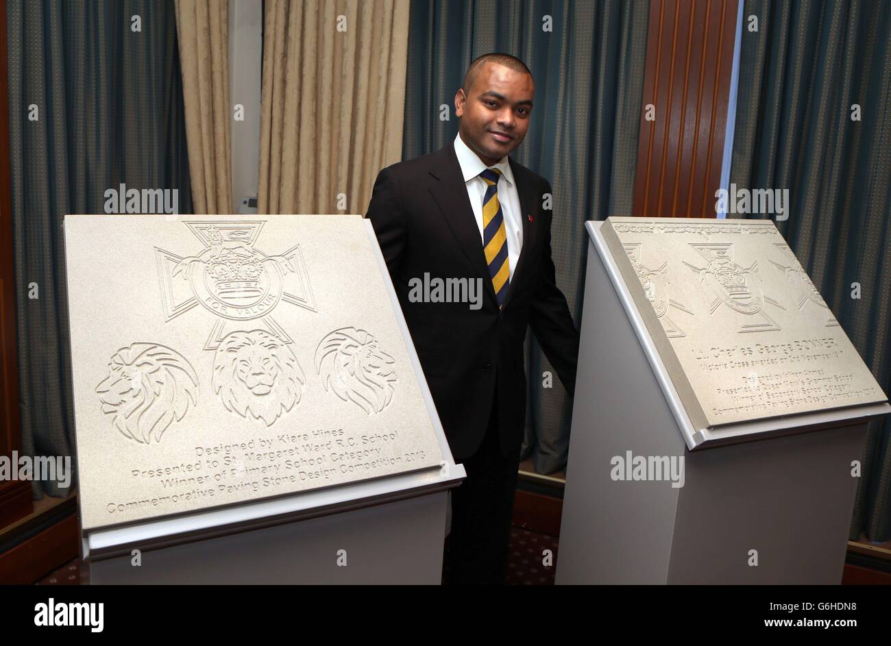 Johnson Beharry with the winning schools paving stones at the Army and ...