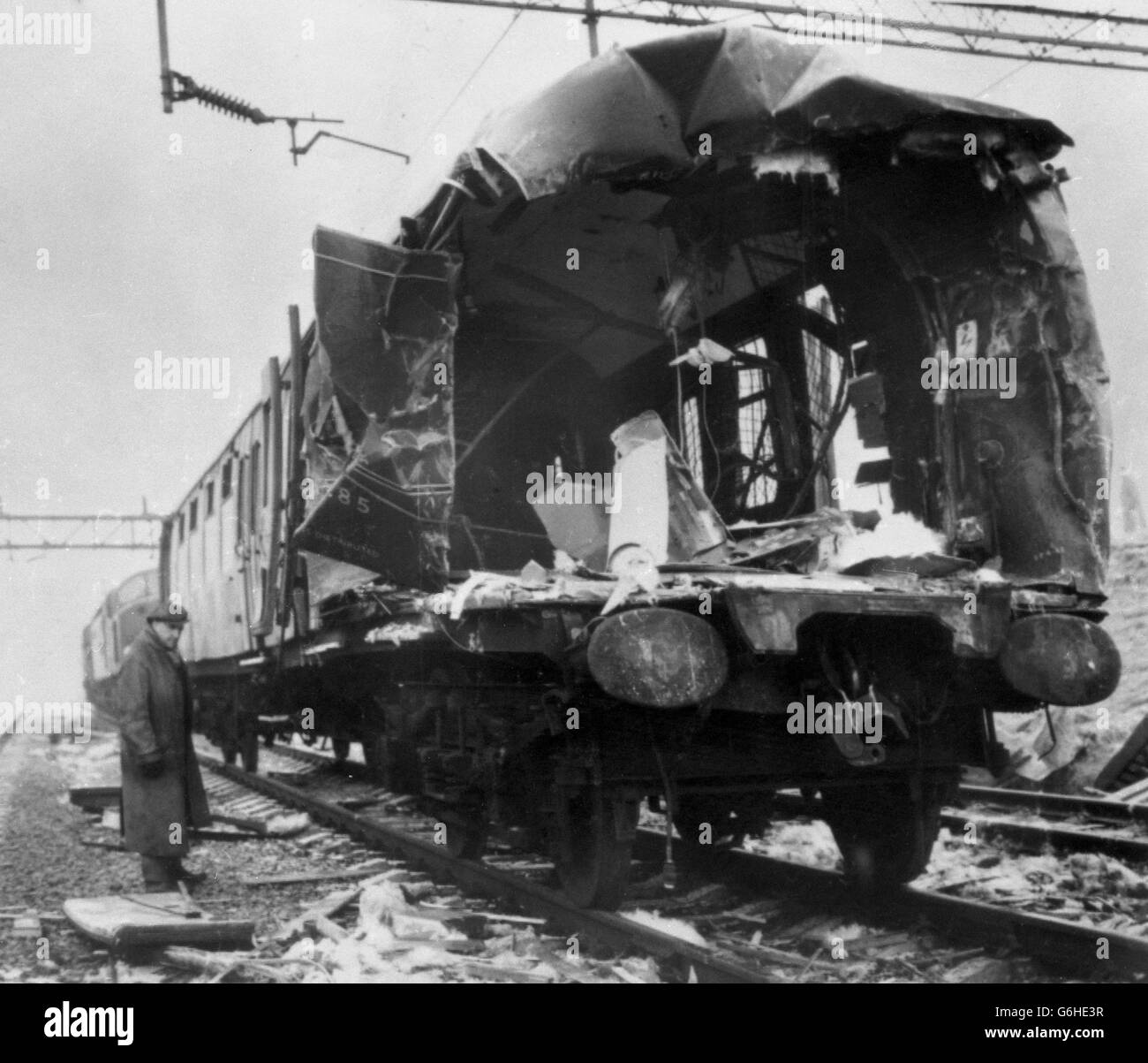 One of the telescoped and shattered coaches before it was cleared from ...