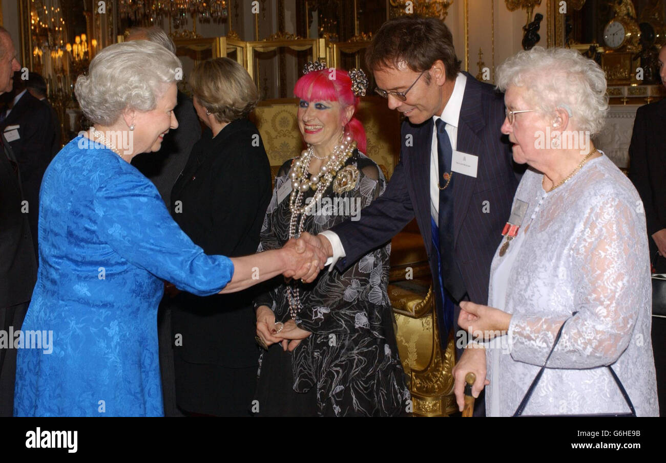 Queen elizabeth ii greets singer sir cliff richard hi-res stock ...