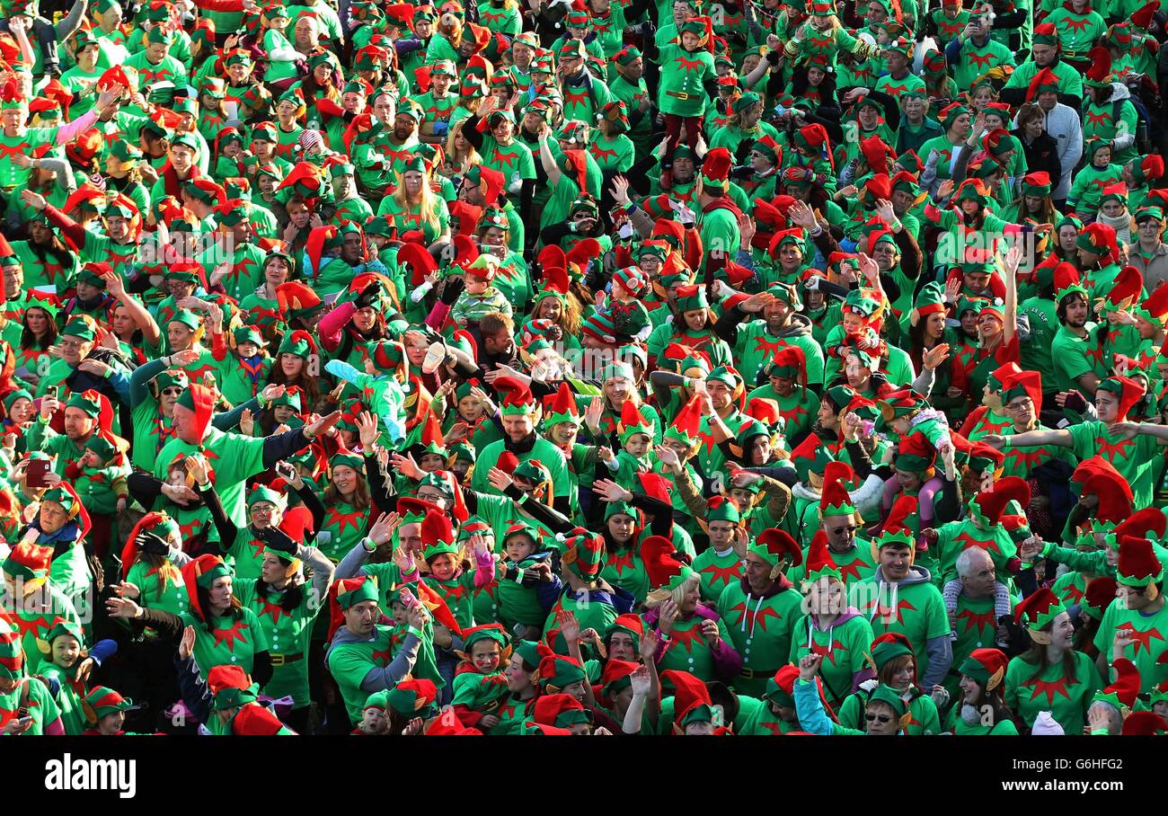 Guinness World Record for the largest gathering of SantaÕs Elves Stock ...