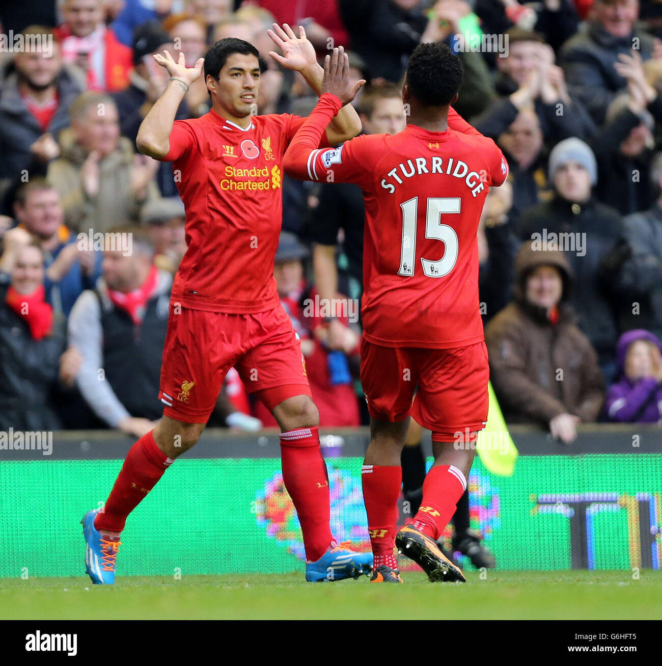 Liverpools luis suarez celebrates his goal hi-res stock photography and ...
