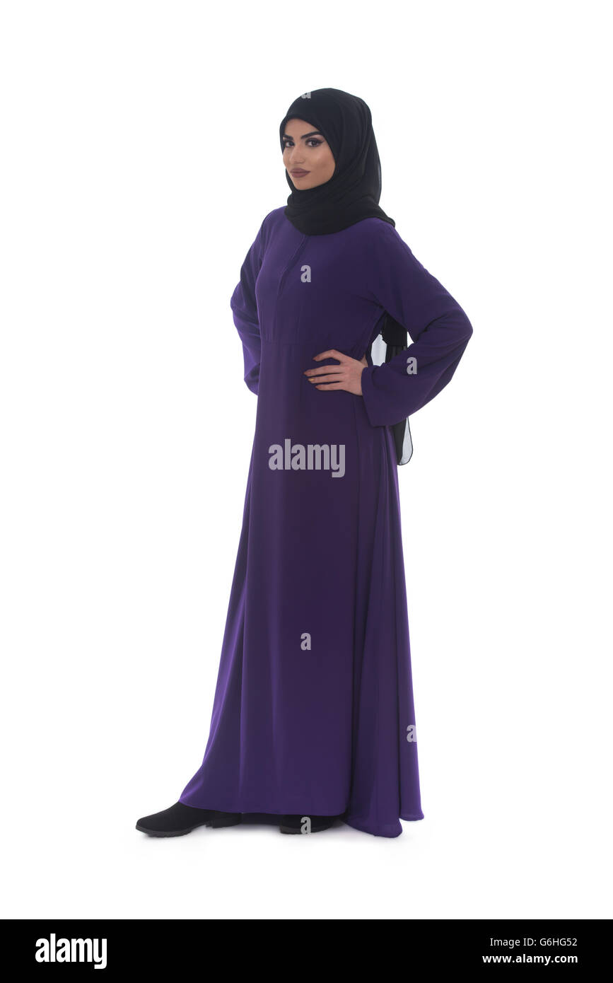 Pretty Young Muslim Woman Full Length Studio Portrait On White Stock ...