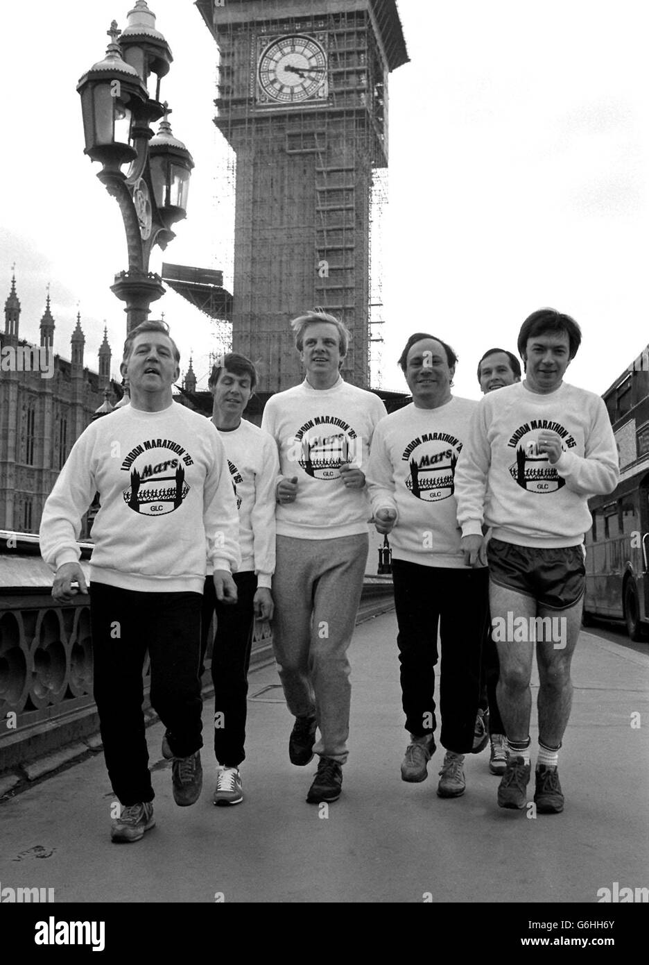 Entrants in this year's Mars London Marathon, in Westminster. From left ...