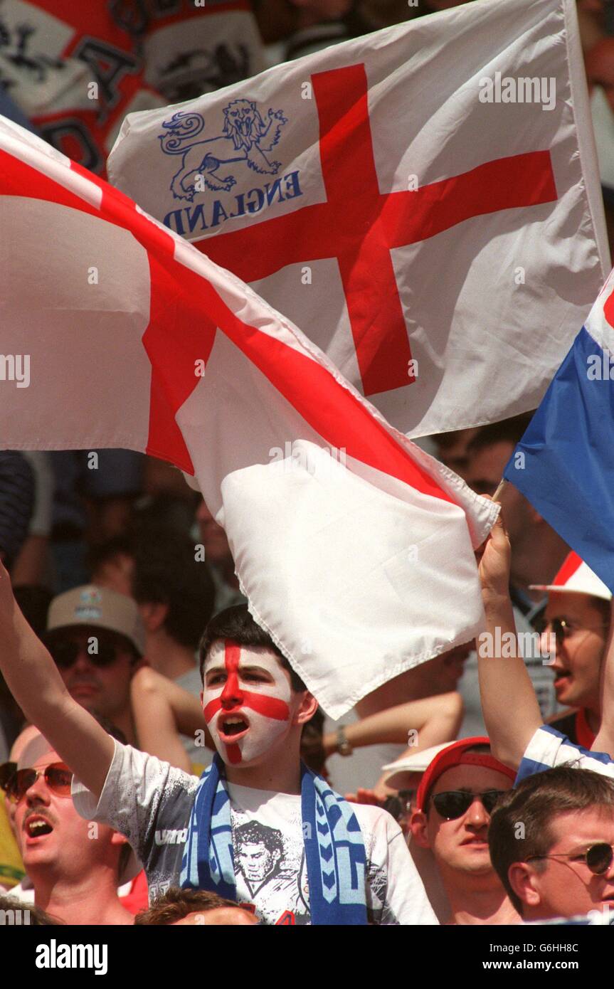 Euro 96 soccer - England v Scotland, Wembley. England fans with flags ...