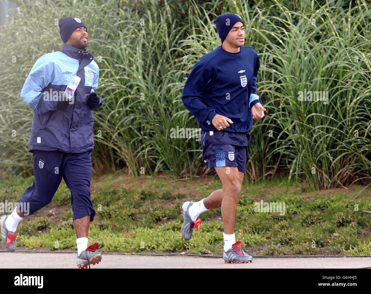 England's Ashley Cole and Kieron Dyer during training at London Colney ...