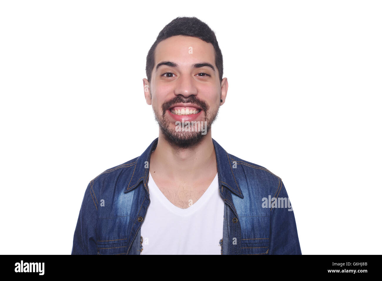 Portrait of a young latin man smiling. Isolated white background Stock ...