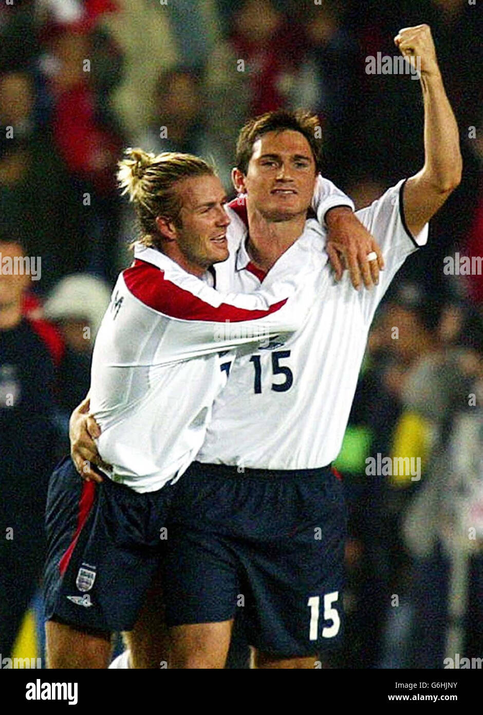 England captain David Beckham and team mate Frank Lampard celebrate ...