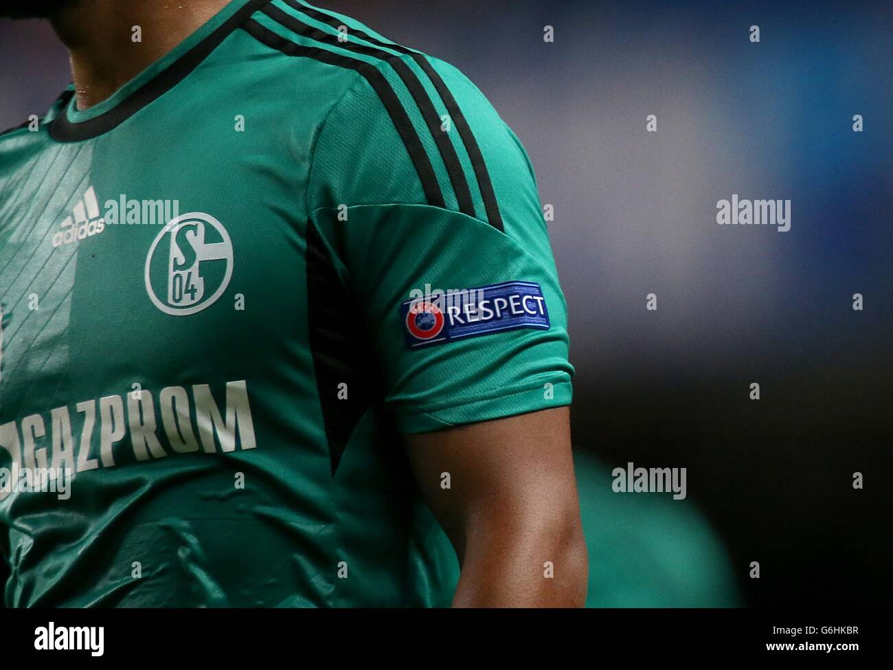 The UEFA Respect logo on the sleeve of a Schalke 04 player Stock Photo ...