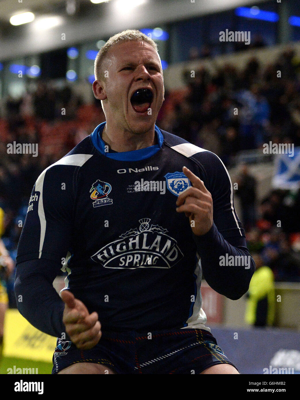 Scotland's Alex Hurst celebrates his try against USA, during the the ...