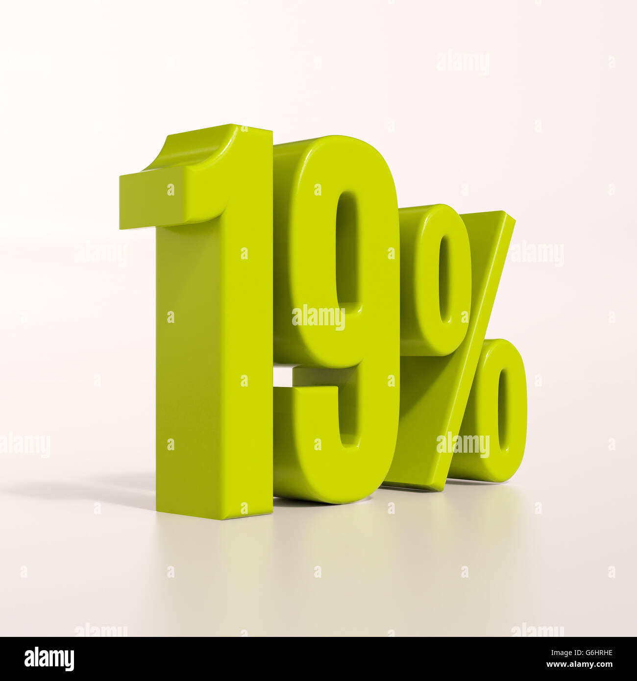 3d render: green 19 percent, percentage discount sign on white, 19 ...