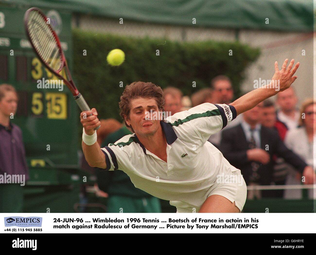 24-JUN-96. Wimbledon 1996 Tennis. Arnaud Boetsch of France in action in ...