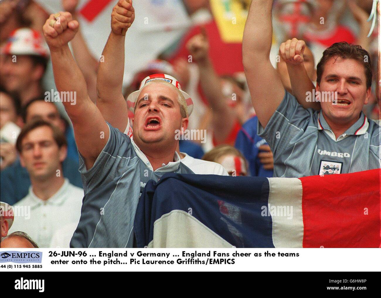 26-JUN-96. England v Germany. England Fans cheer as the teams enter ...